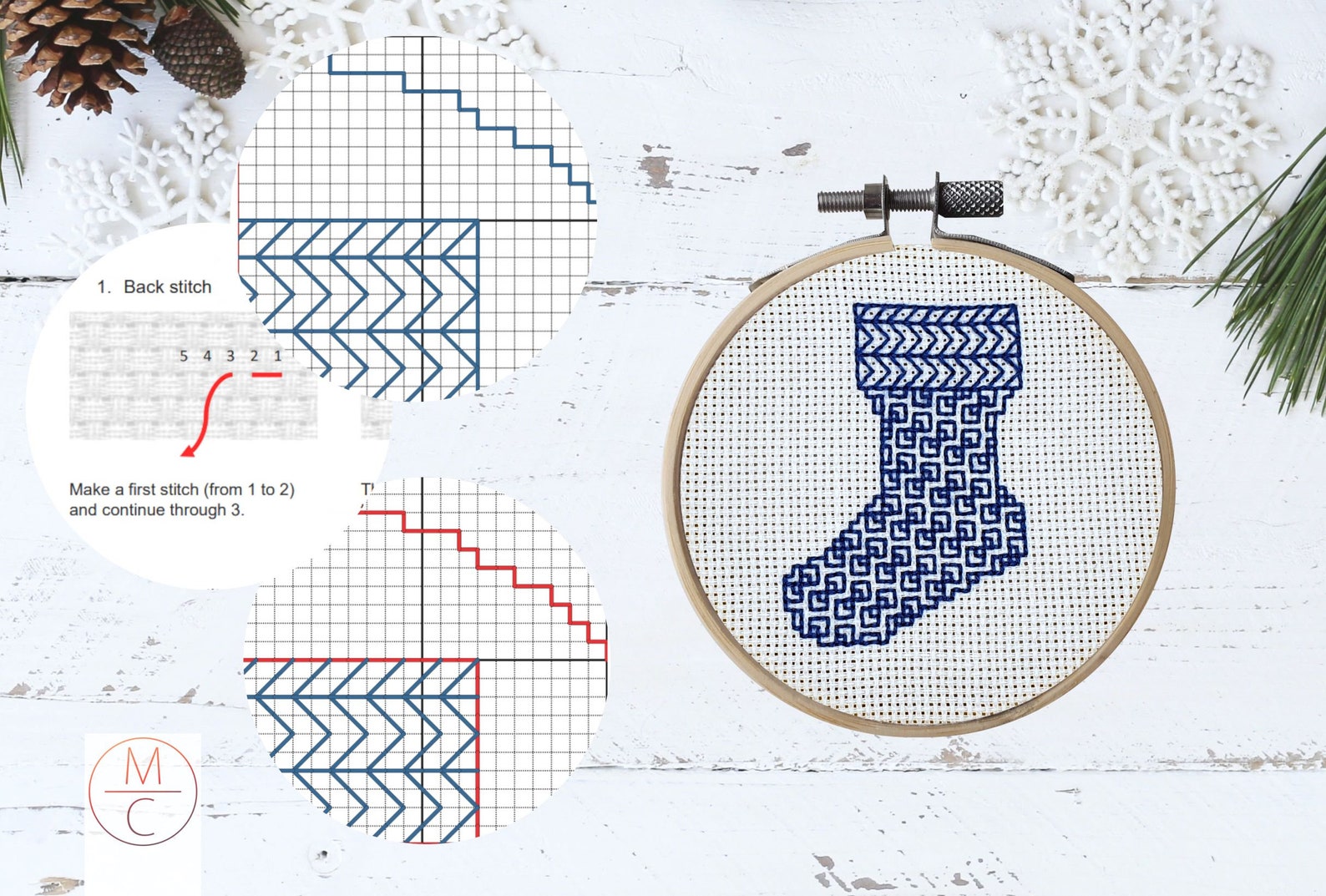 Christmas Blackwork Pattern Stocking Embroidery Mini - Etsy Singapore
