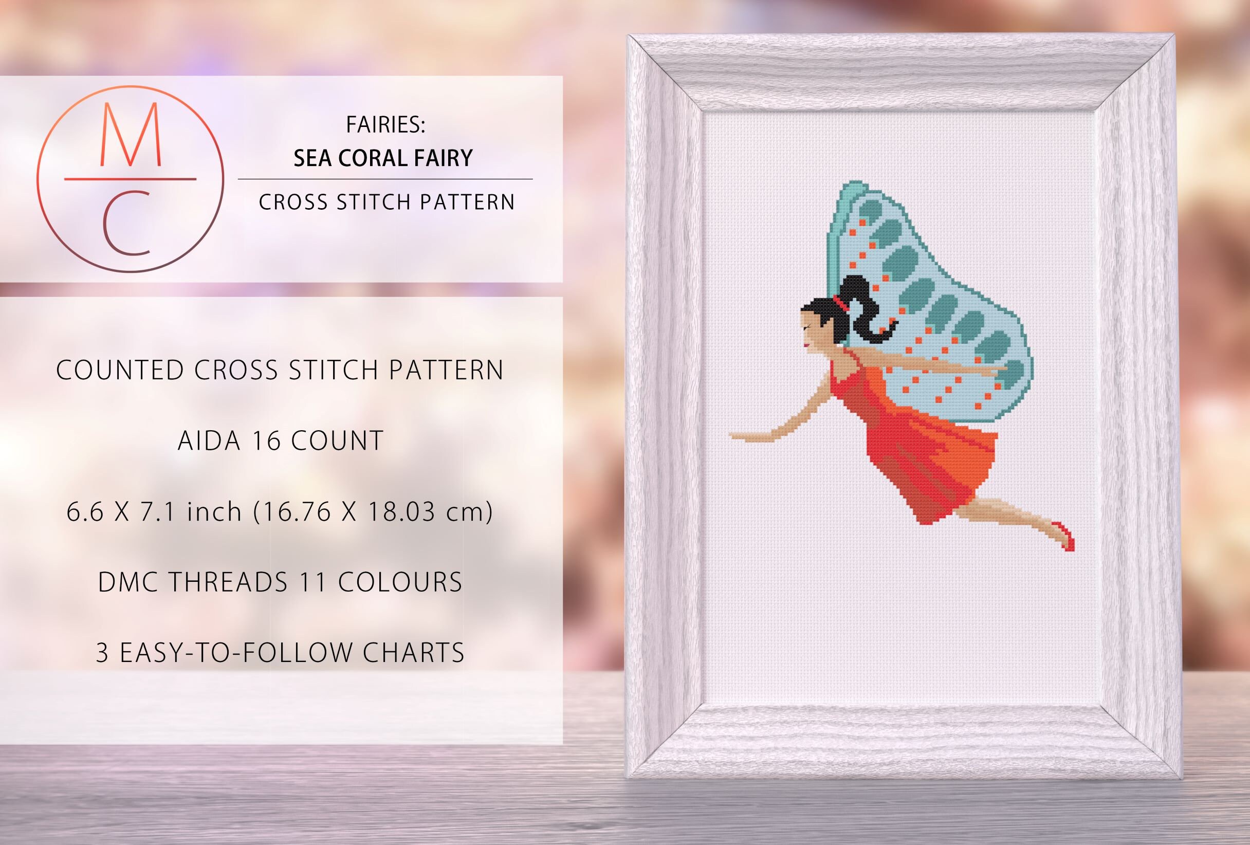 Fairy Cross Stitch Pattern Red and Blue Fairy Sea Green Fairy Green ...