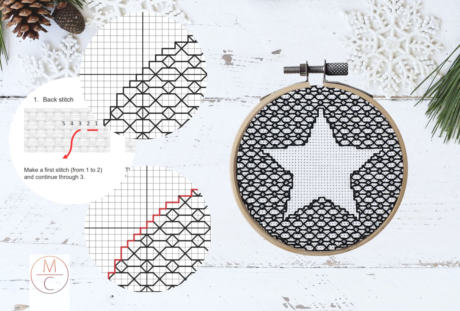 Christmas Blackwork Pattern | Star | Embroidery | Mini Blackwork ...