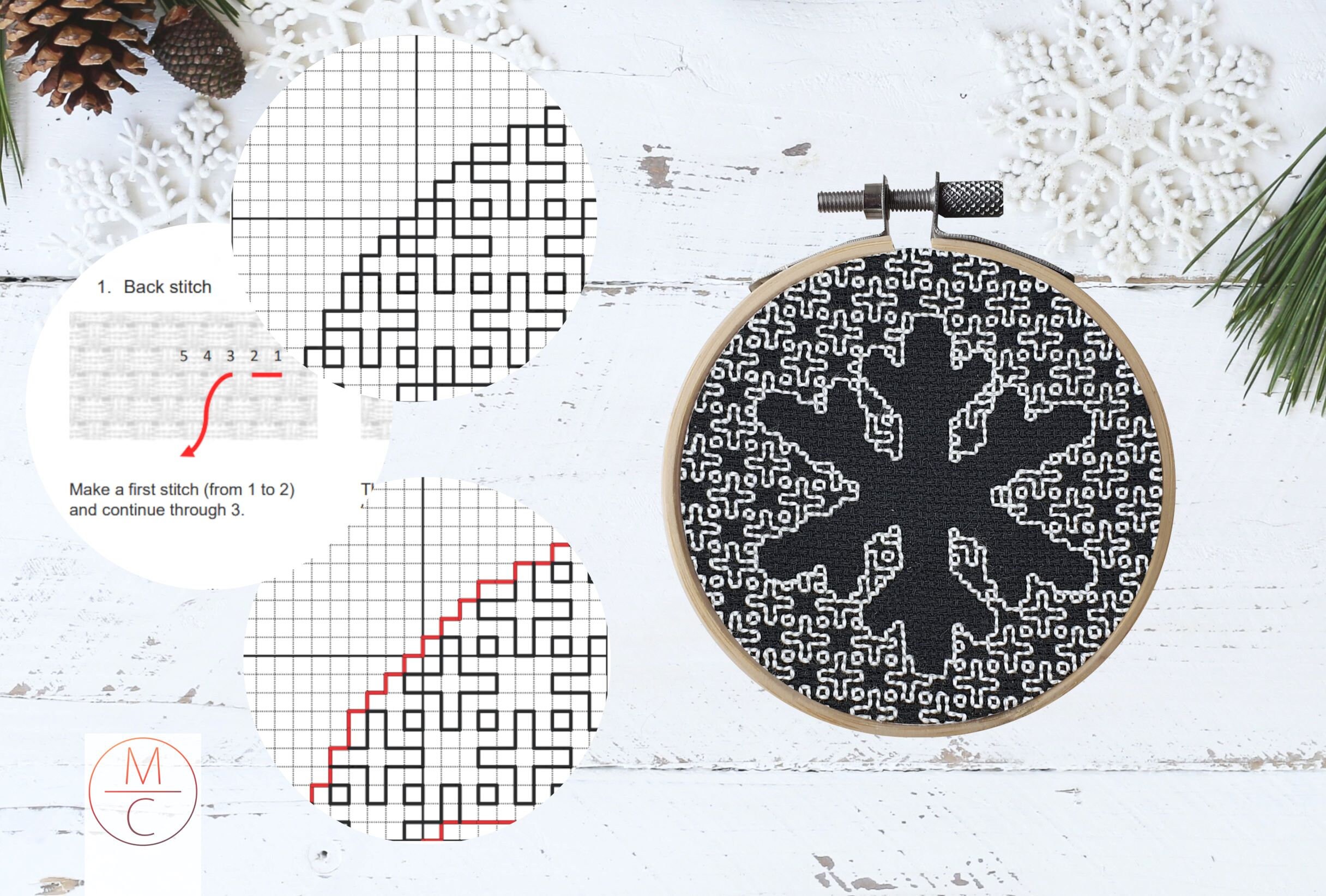 Christmas Blackwork Pattern Snowflake Embroidery Mini | Etsy