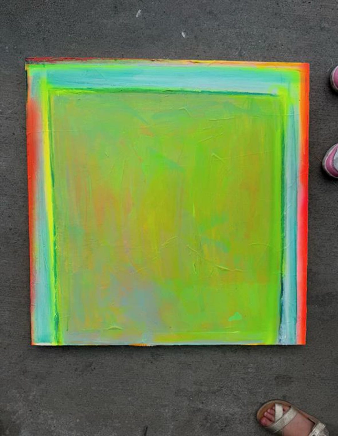 Neon Green Lime Square 20x20 Inch Original Abstract - Vibrant - Aerosol ...