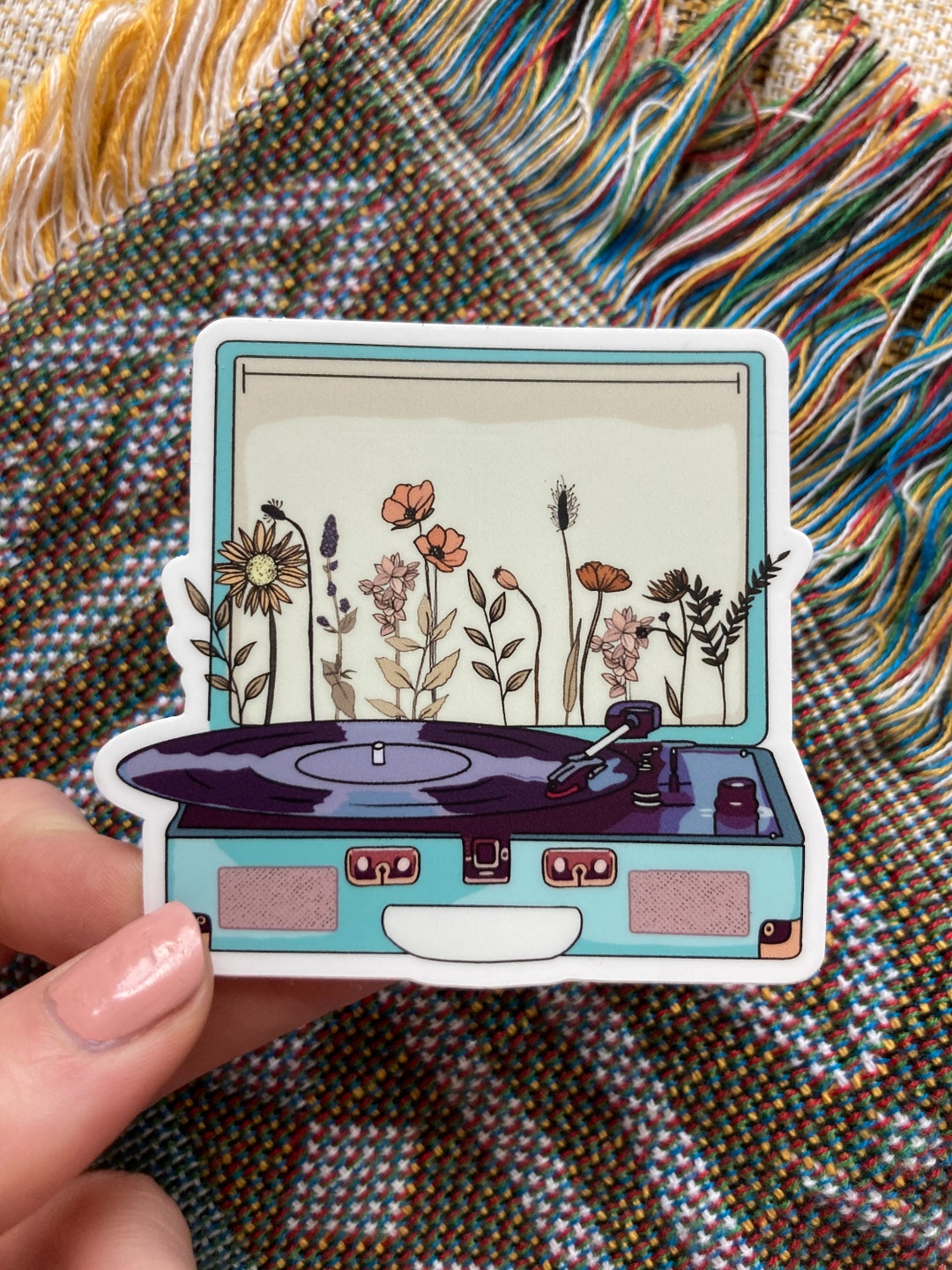 Record Player Sticker. Floral Sticker Waterproof Vinyl Sticker, Flower ...