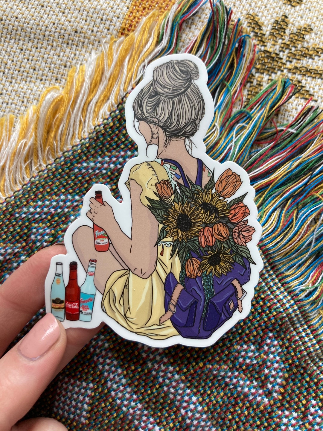 Floral Girl Sticker. Flower Stickers/floral Sticker /for Water Bottle ...