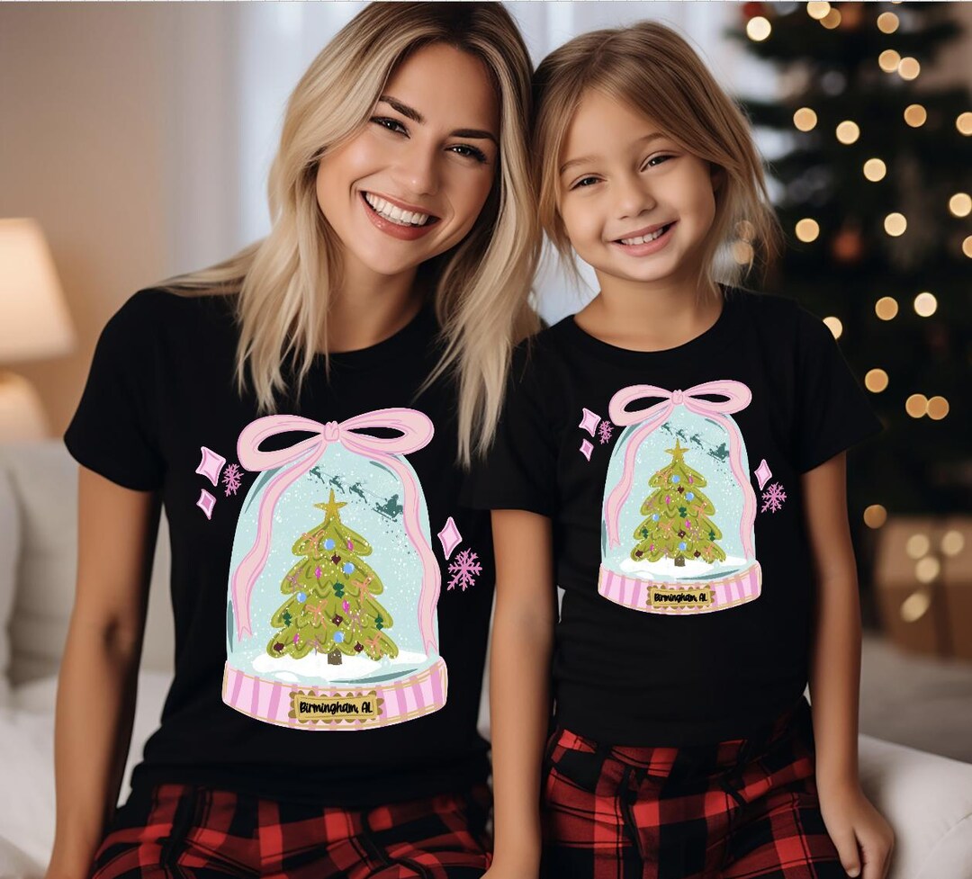 Custom City Pink Snow Globe Christmas Shirt, Christmas Snow Globe Tee ...
