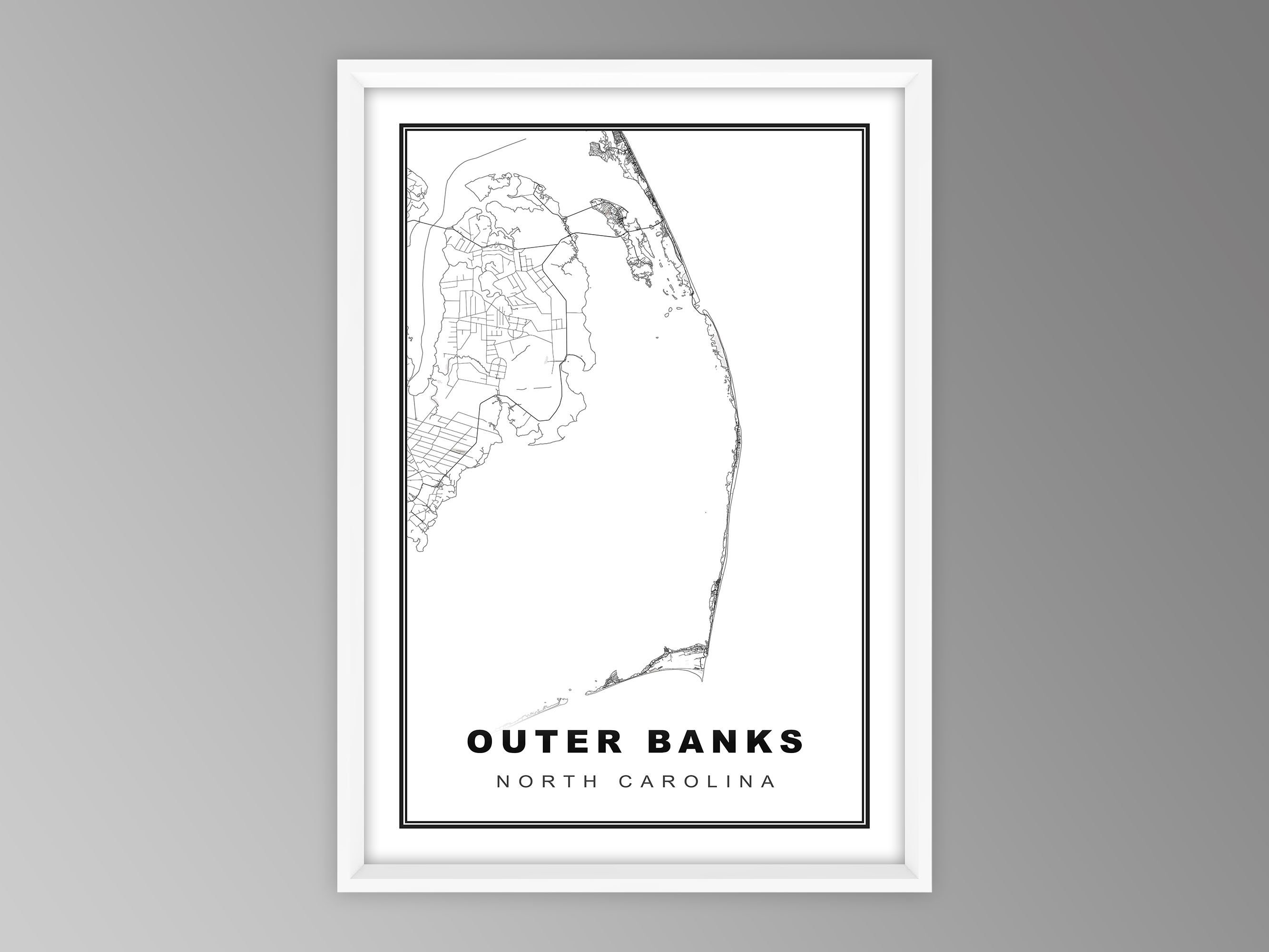 The Outer Banks Map Print The Outer Banks Wall Art The Outer | Etsy