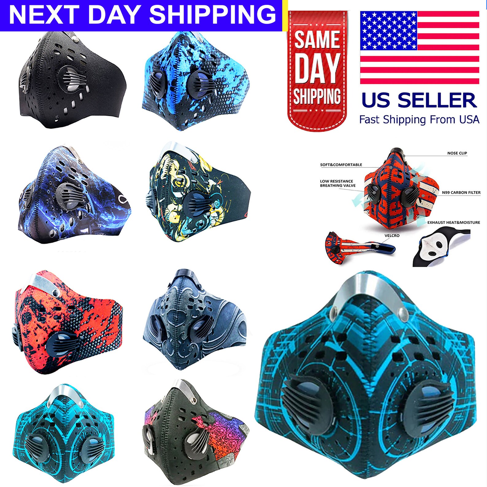 Face Mask Dust Activated Carbon With Filter Anti-pollution - Etsy