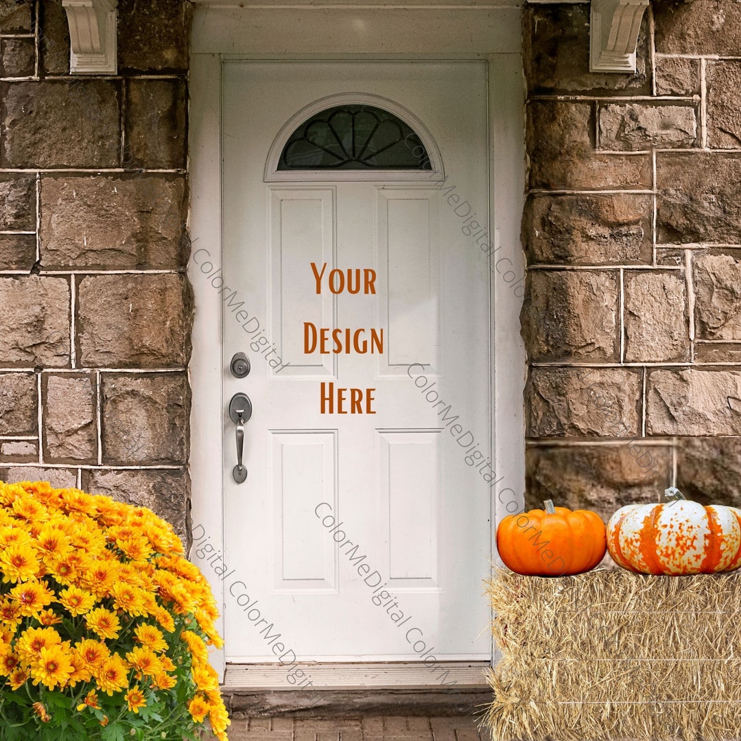 Fall Autumn Front Door Step Mock up for Your Sign and Wreath Designs ...