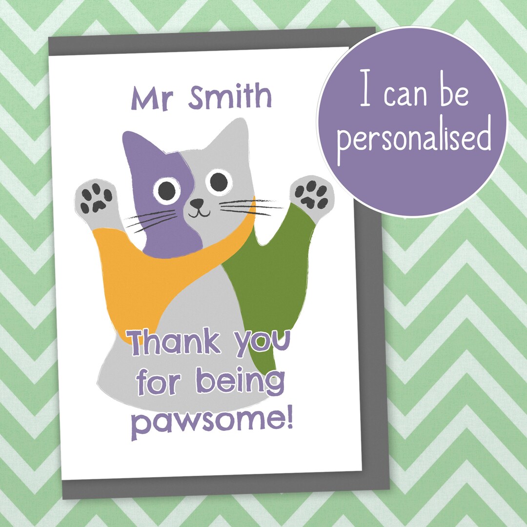 Cat Thank You Card - "thank You for Being Pawsome". Can Be Personalised ...