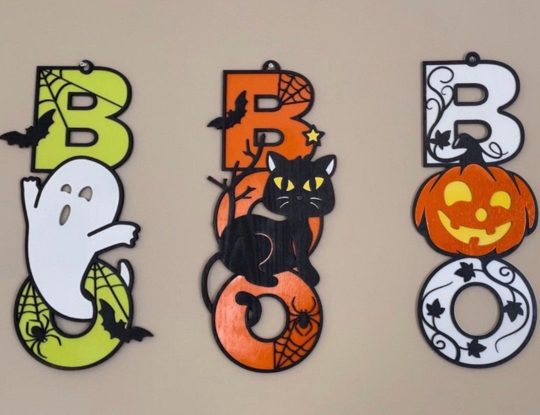 Halloween Boo Door Hanger, Ghost Boo Sign, Pumpkin Boo Sign, Cat Boo ...