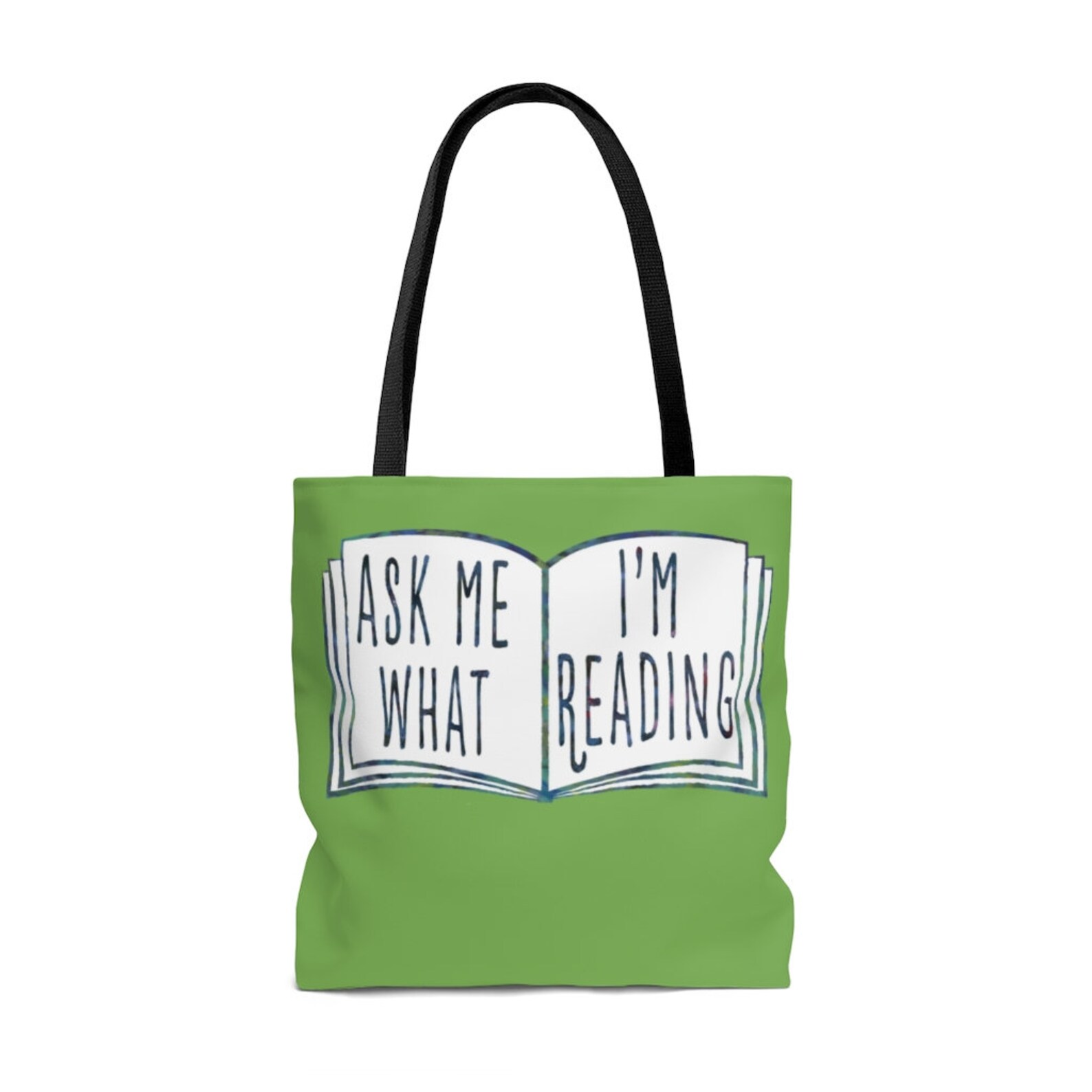 Ask Me What I'm Reading Tote Bag Blue and Green on Light | Etsy