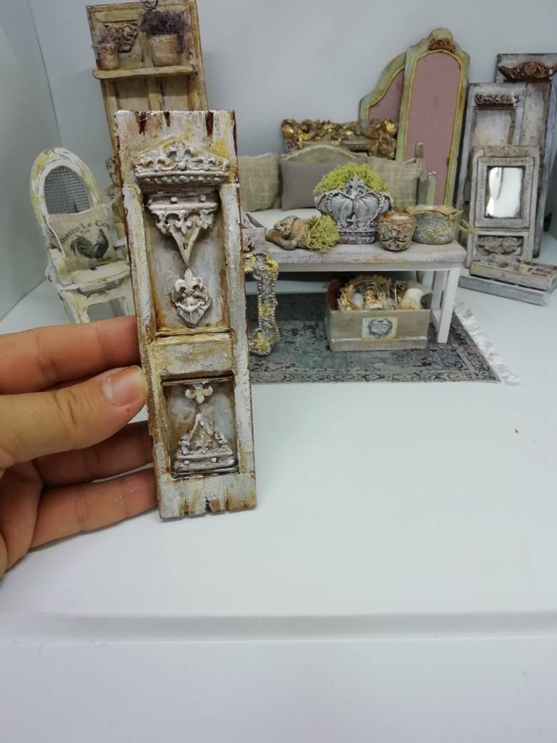 French Miniature Wooden Door 1:12 Scale Antique Baroque Look - Etsy