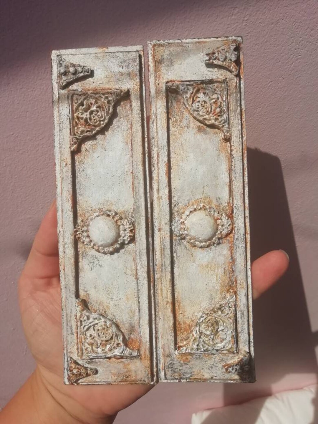 Set of Two Wooden Miniature Doors With Ornaments 1:12 Scale Antique ...