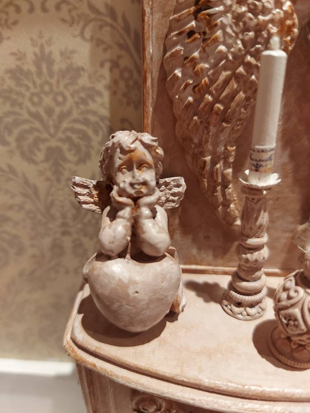 Miniature Angel Figure With a Heart, Dollhouse Accesories, Antique ...