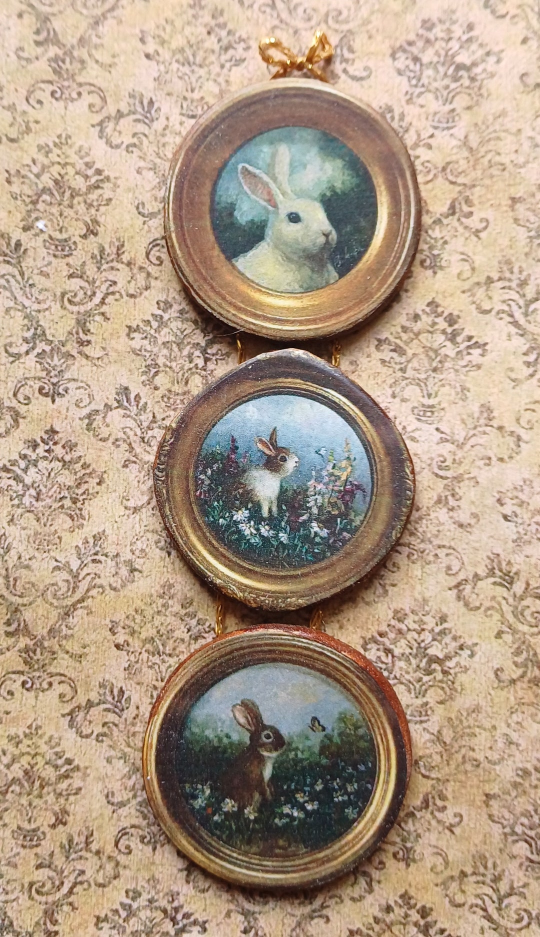 Three Connected Miniature Pictures With Rabbits Theme, Printed Pictures ...
