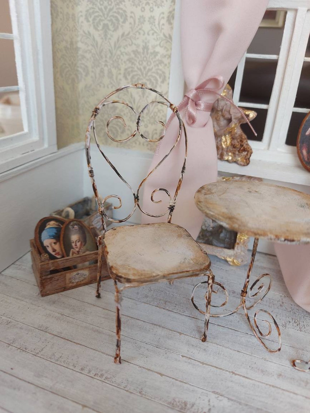 Miniature Garden Chair, Dollhouse Wire Chair, One Inch Scale Scene, 1: ...