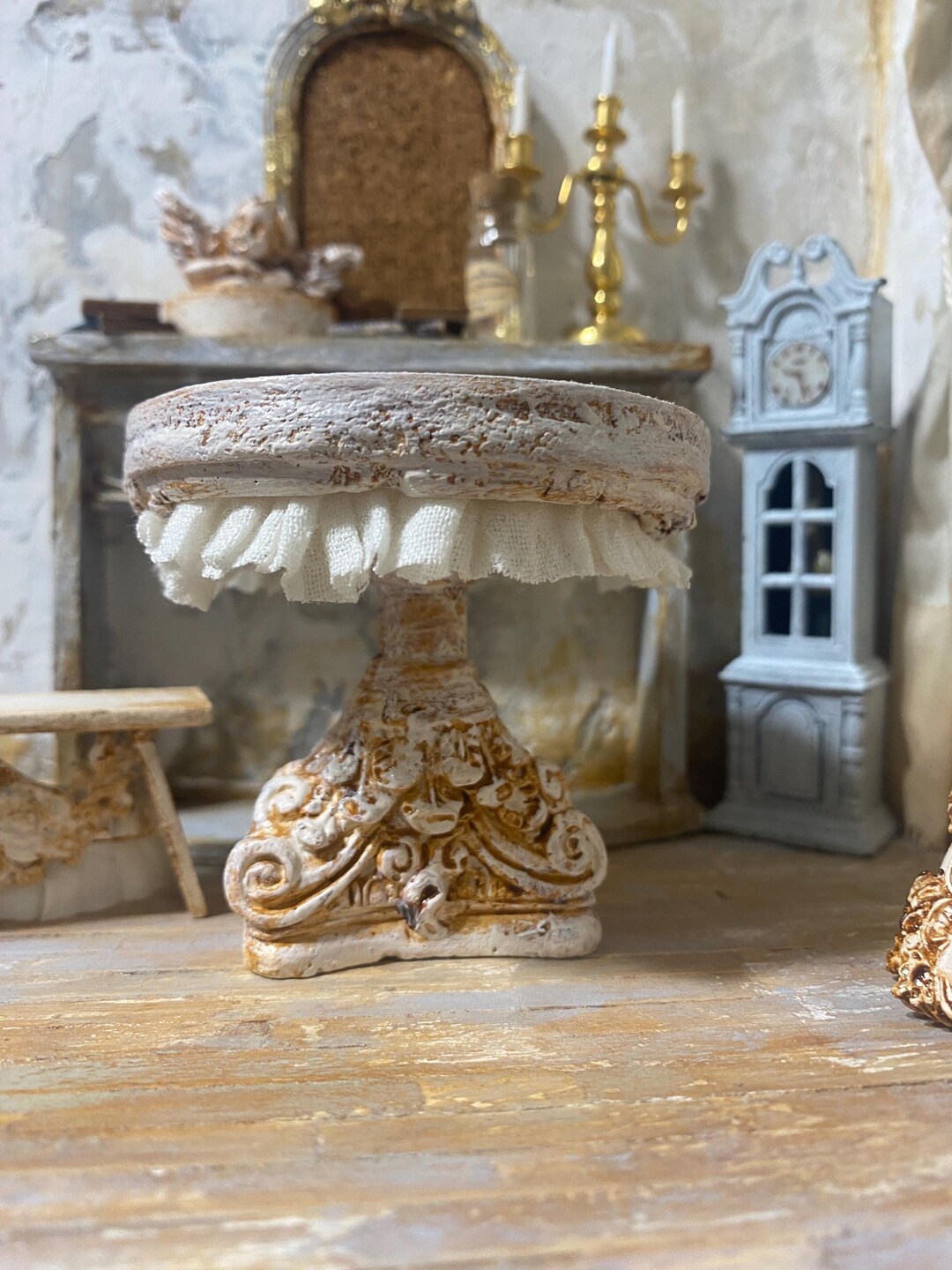 DOLLHOUSE French/baroque Round Side Table,old Looking Miniature Table ...