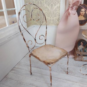 Miniature Garden Chair, Dollhouse Wire Chair, One Inch Scale Scene, 1: ...