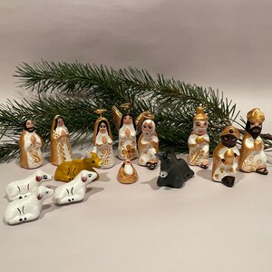 Mini Clay Nativity, Small Mexican Nativity, Gold Tones, Mexican ...