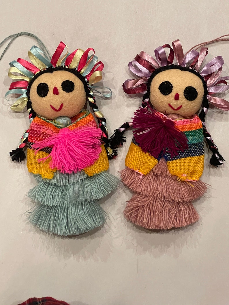 SET of TWO Mexican Maria Dolls, Maria Doll Ornament, Mexico Doll Favor ...