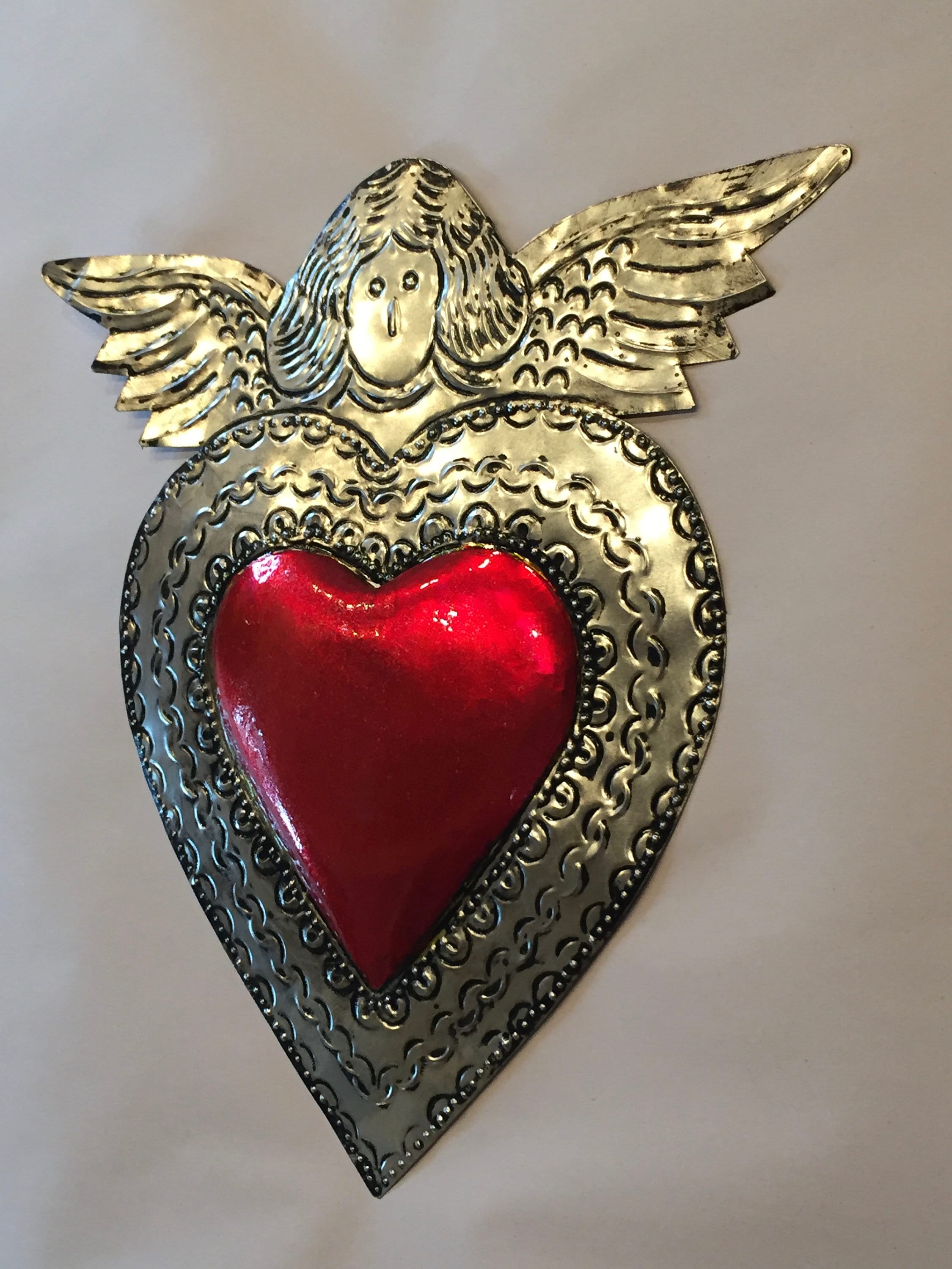 LARGE SACRED HEART With Angel, Sacred Heart Ornament, Milagro, Mexican ...