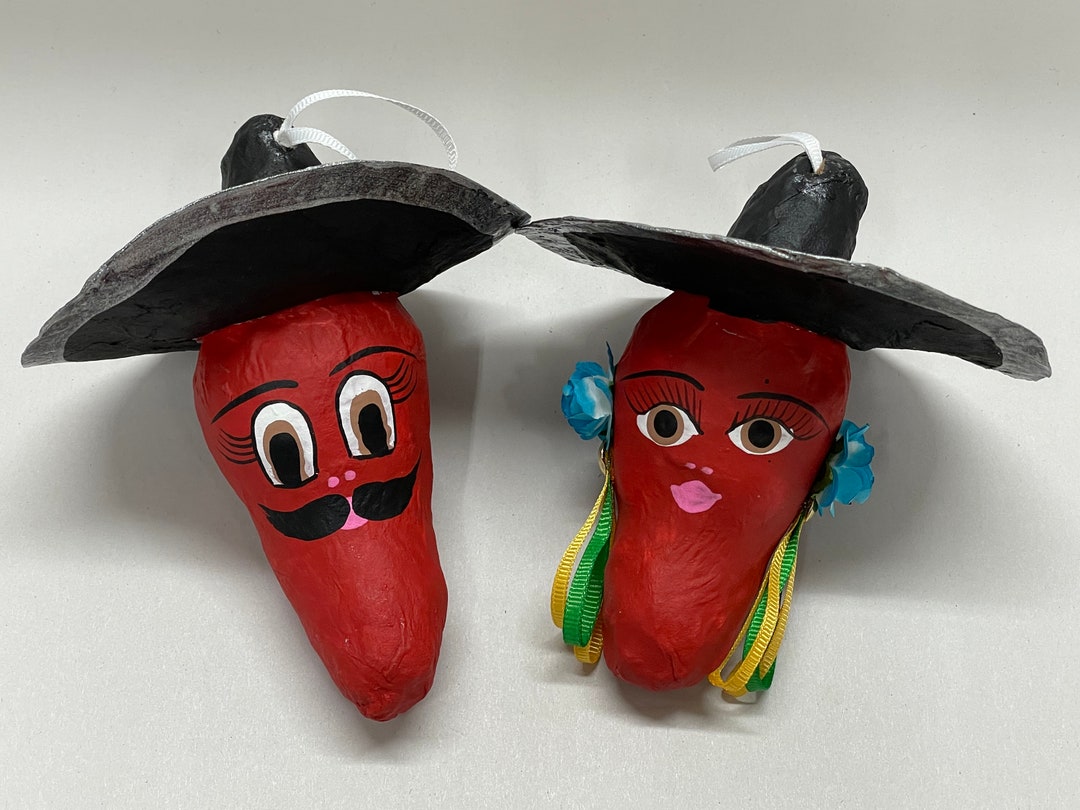 Handmade Paper Mache Chili Pepper Ornaments: Mexican Fiesta Decor, Set ...