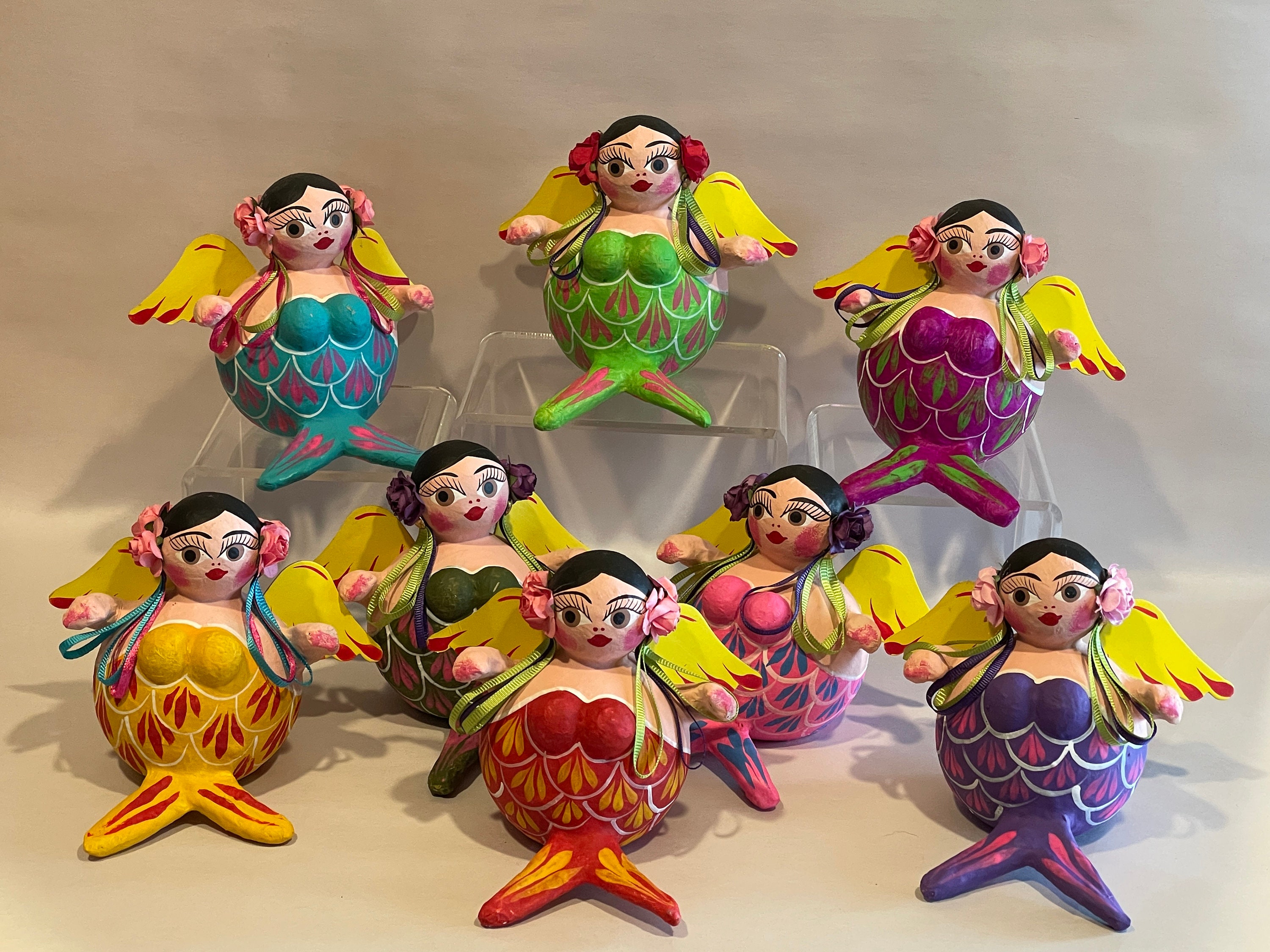Colorful SITTING MERMAID ORNAMENTS Paper Mache Mexican - Etsy