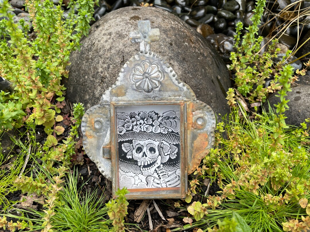 Antiqued Miniature Nicho With La Catrina Image, Mexican Nicho, Mexico ...