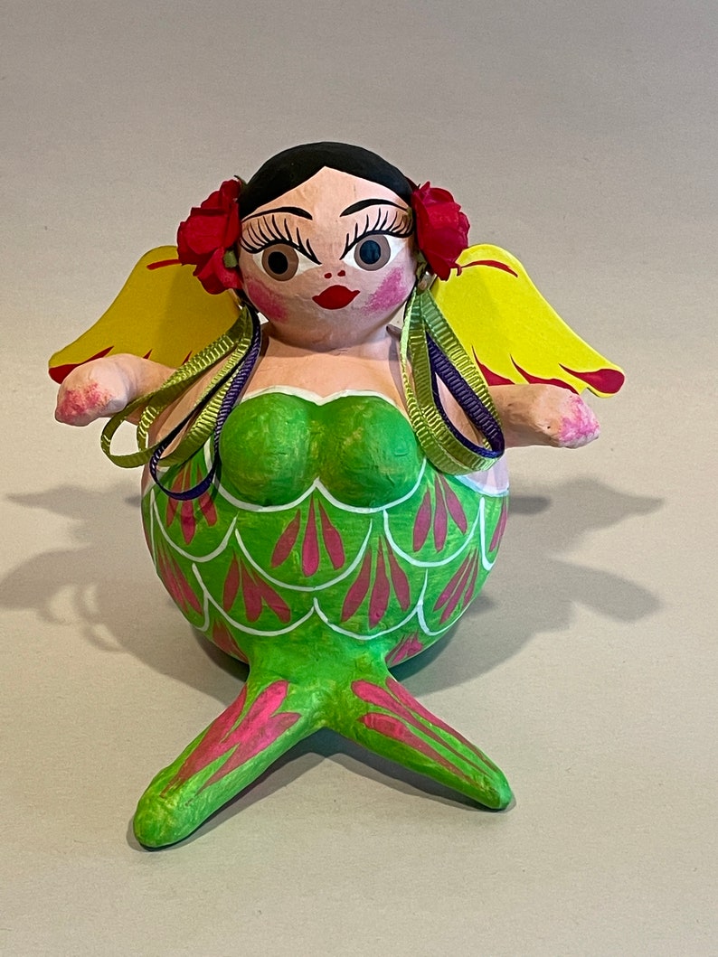 Colorful SITTING MERMAID ORNAMENTS Paper Mache Mexican | Etsy