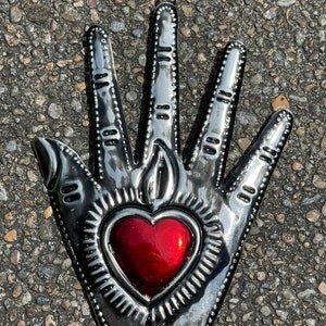 SET of FIVE Tin HEALING Hand Ornaments, Tin Milagro Hand, Fatima Hand ...