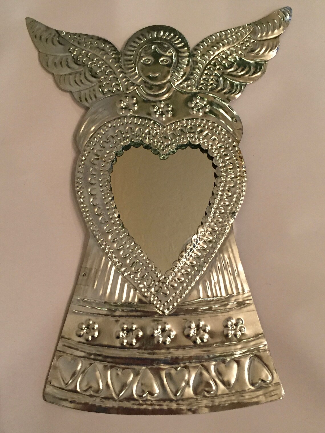 TIN ANGEL With MIRROR Mexican Tin Art Angel With Mirror - Etsy