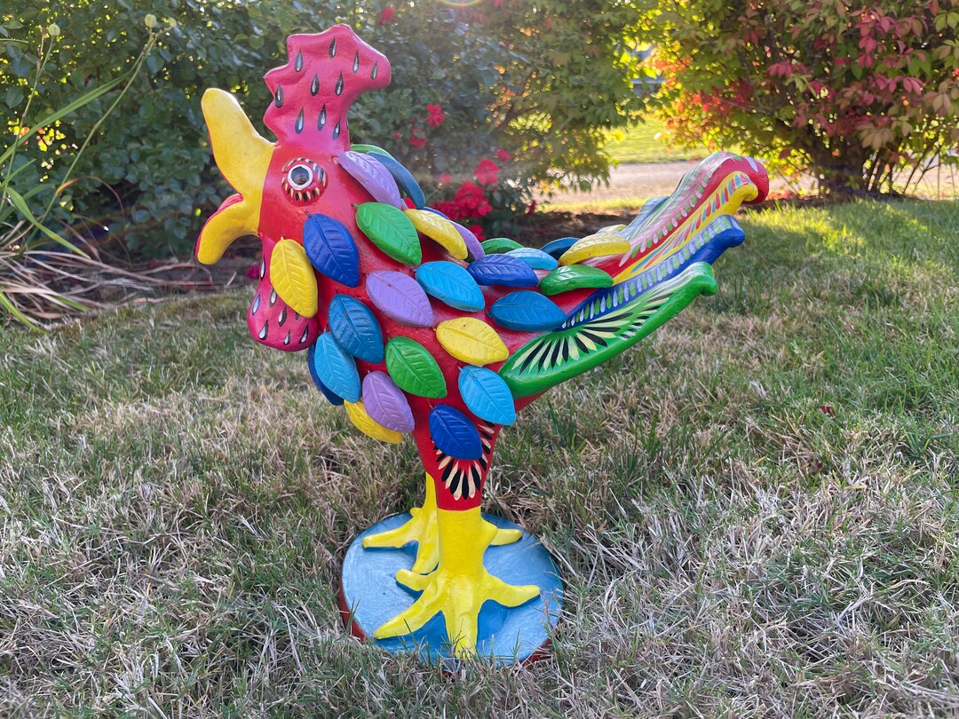 Mexican Rooster With Feathers, Red, Medium-sized, Rooster Folk Art ...
