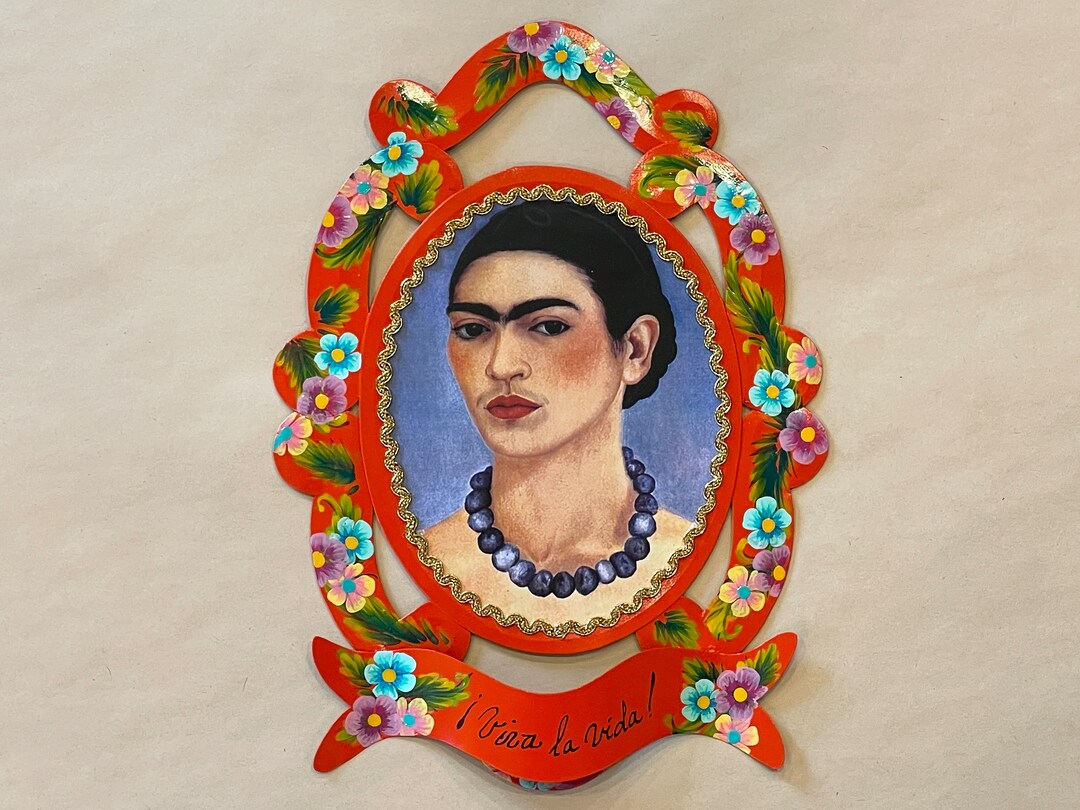 Hand Painted Tin Frida Kahlo Garland, Orange, Frida Wall Decor, Mexican ...