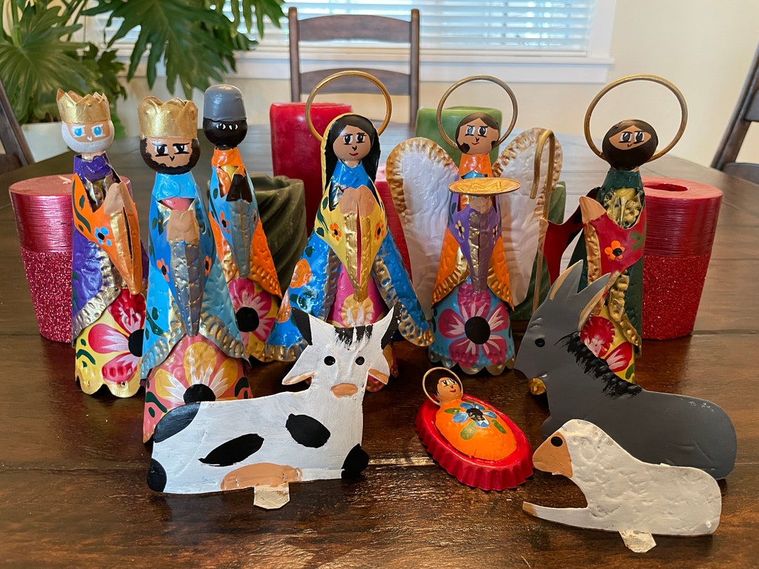Mexican TIN NATIVITY Set, 10 Pieces, Colorful, Traditional Mexican ...