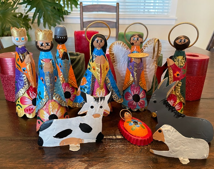 Mexican TIN NATIVITY Set, 10 Pieces, Colorful, Traditional Mexican ...
