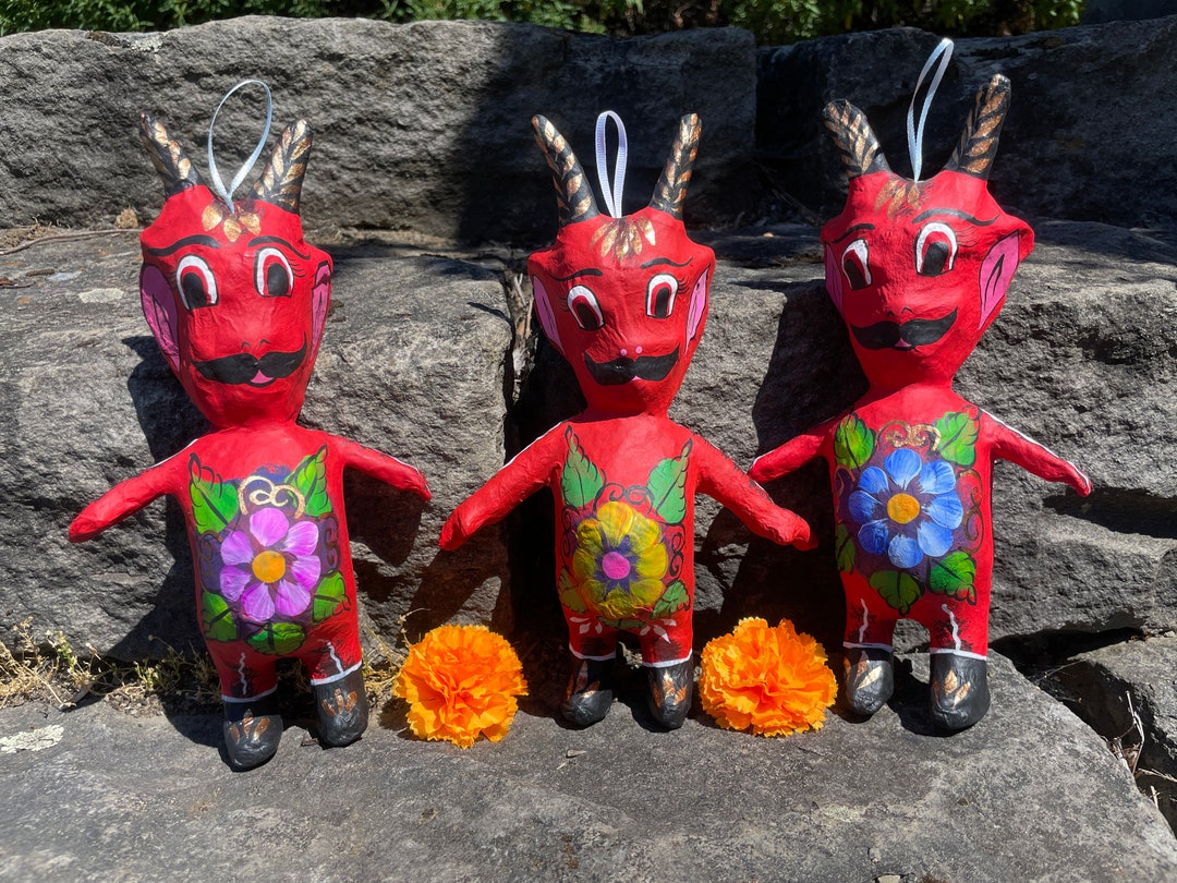 Chubby DEVIL Ornament, Paper Mache, Day of the Dead Ornament, Mexico ...