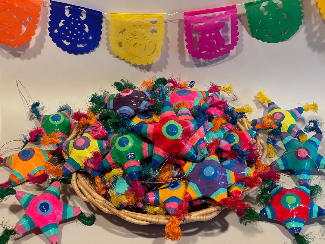 SET of THREE Mexican PINATA Ornaments, Mexican Christmas Ornament ...