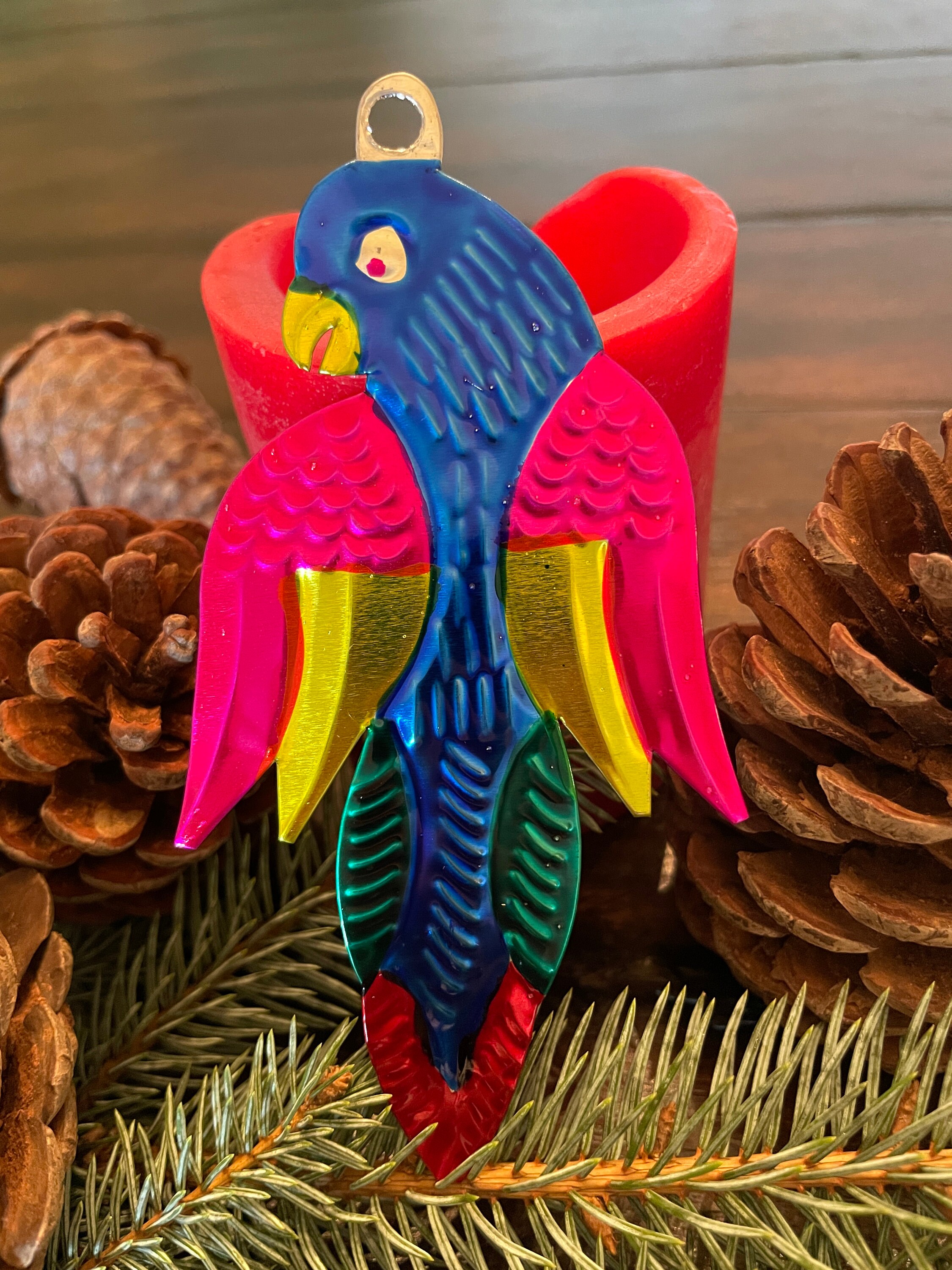 Bird Ornament, Tin Parrot Ornament, Mexican Tin Parrot Ornament ...