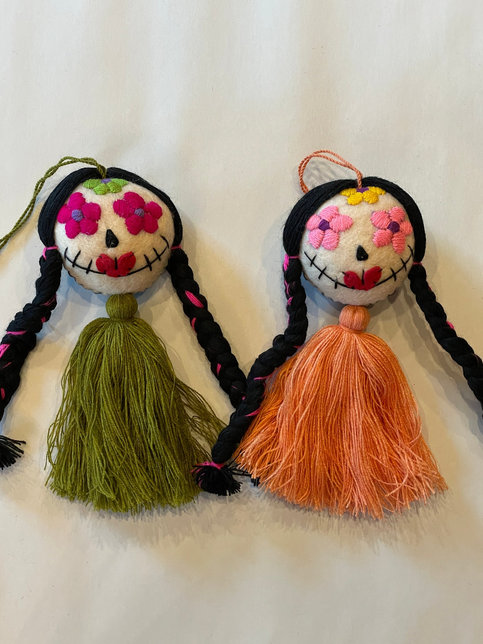 SET of TWO Hand Embroidered CATRINA Ornaments, Day of the Dead Ornament ...