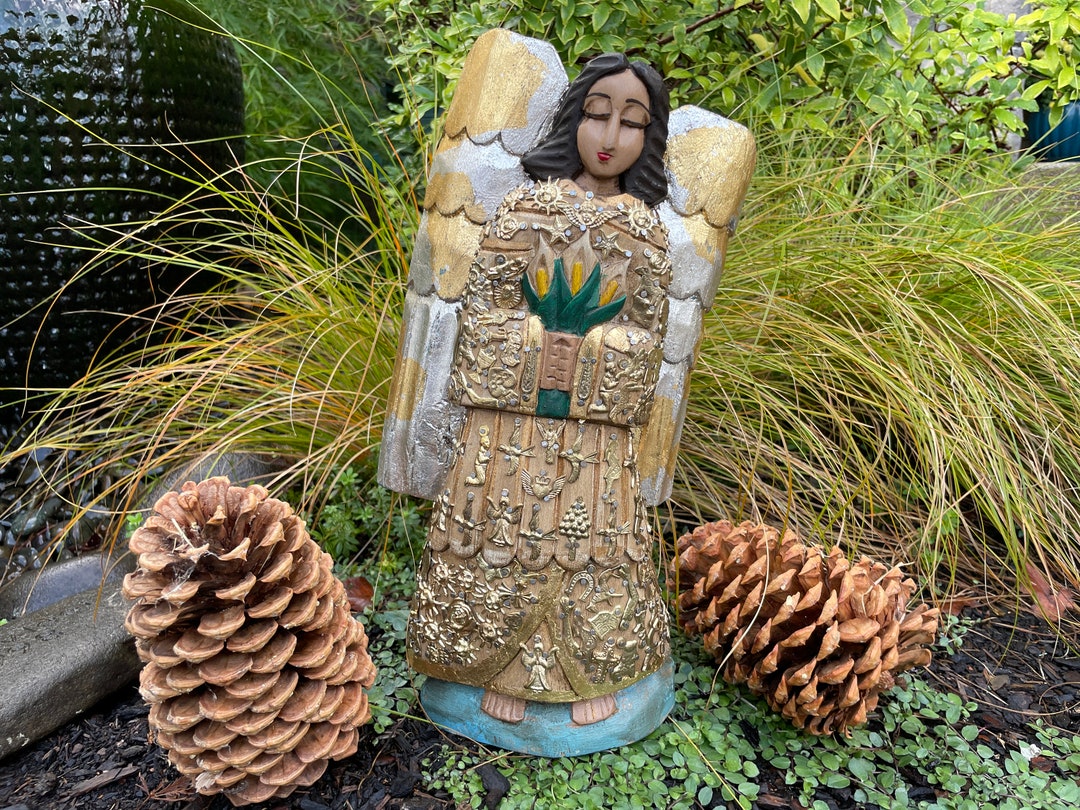 Medium ANGEL With MILAGROS Mexican Angel Hand Carved Angel - Etsy