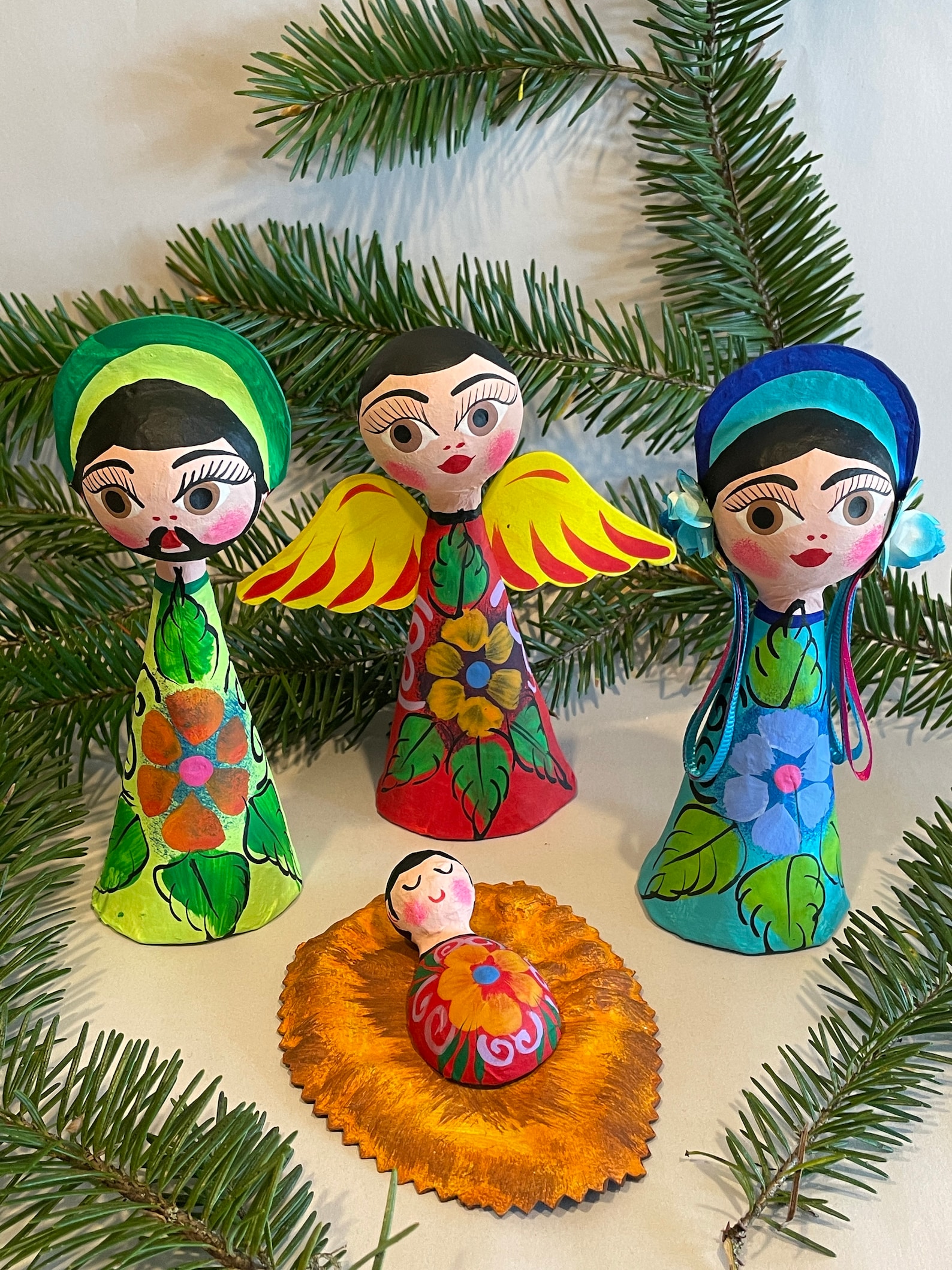 Colorful PAPER MACHE NATIVITY Four Pieces Mexico Nativity - Etsy