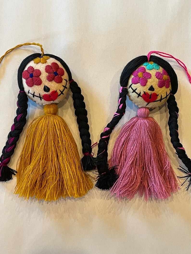 SET of TWO Hand Embroidered CATRINA Ornaments, Day of the Dead Ornament ...