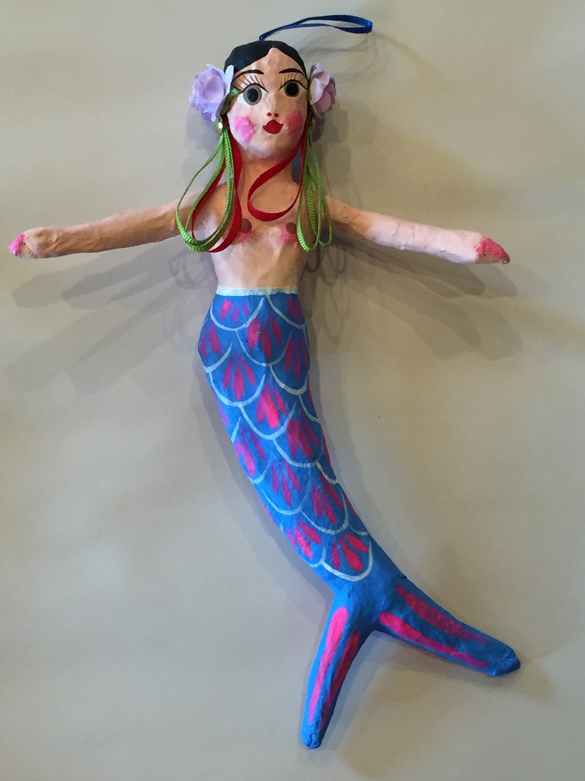 Colorful MERMAID ORNAMENTS Paper Mache Mexican Ornament | Etsy