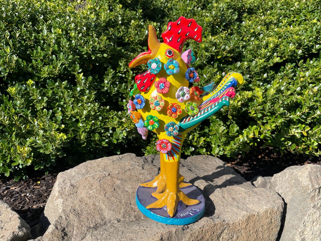 Mexican Rooster, YELLOW, Small-sized, Rooster Folk Art, Barro Betus ...