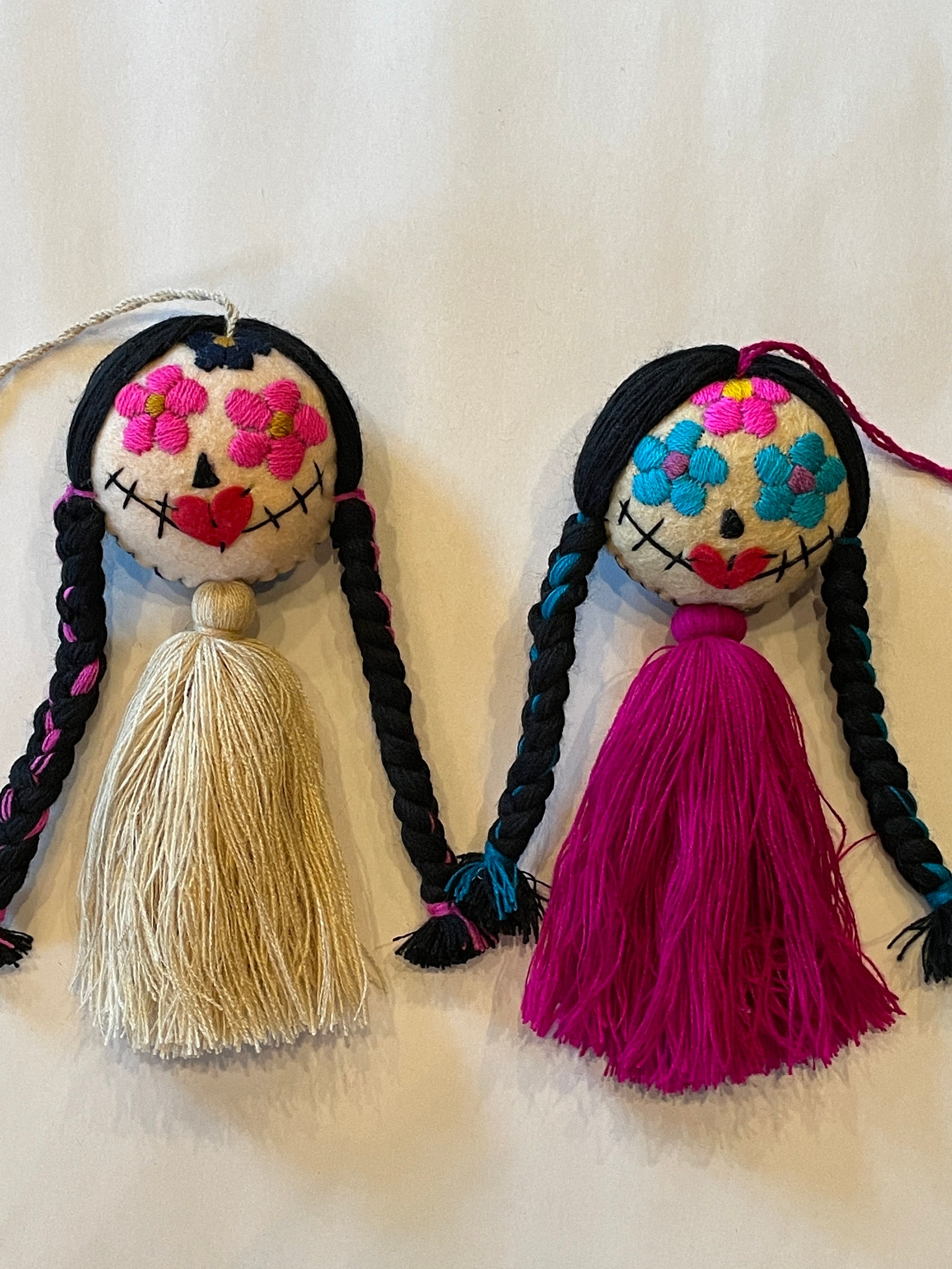 SET of TWO Hand Embroidered CATRINA Ornaments, Day of the Dead Ornament ...