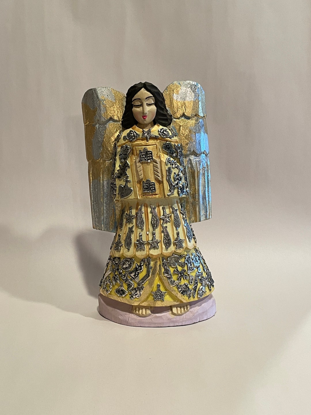 ANGEL With MILAGROS, Medium, Mexican Angel, Hand Carved Angel, Angel ...