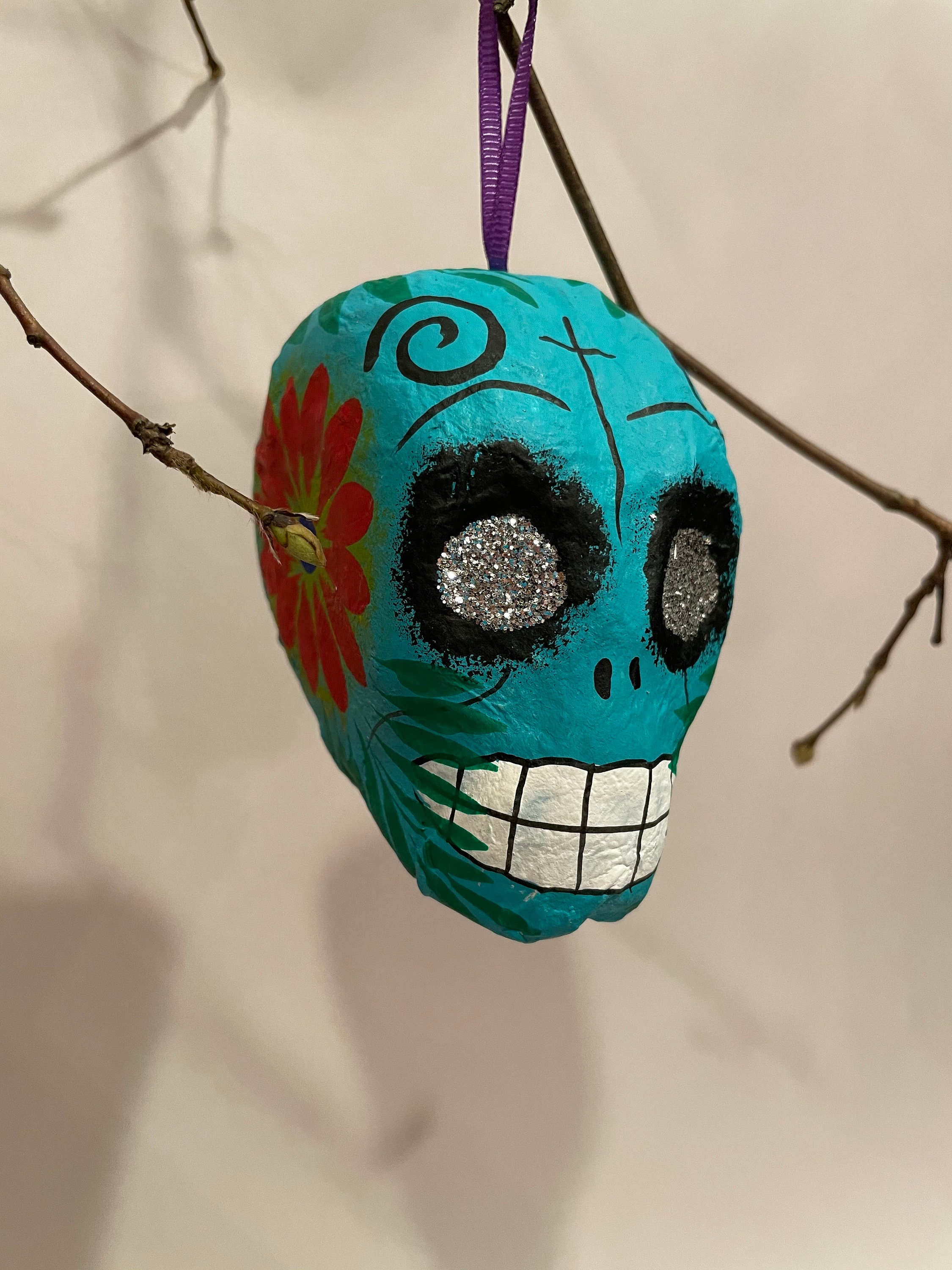 CALAVERA ORNAMENT, Paper Mache, Sugar Skull Ornament, Mexican Ornament ...