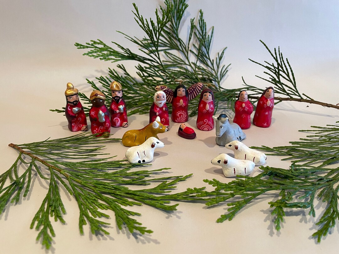 Mini Clay Nativity, Small Mexican Nativity, Red Tones, Mexican Nativity ...
