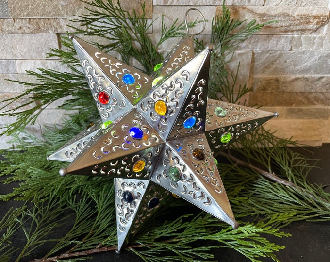 Tin MORAVIAN STAR With COLORFUL Marbles, Silver (natural) Finish ...