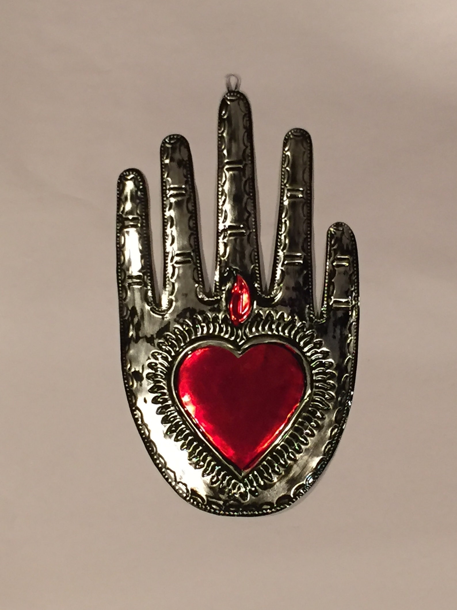 LARGE Tin HEALING HAND With Sacred Heart, Mexican Milagro Hand, Hand of ...