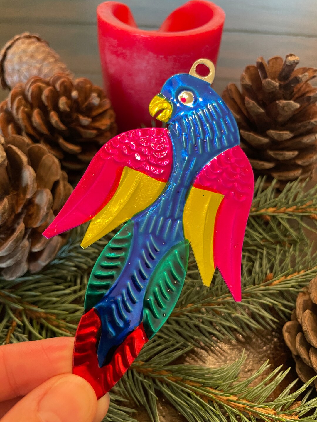 Bird Ornament, Tin Parrot Ornament, Mexican Tin Parrot Ornament ...